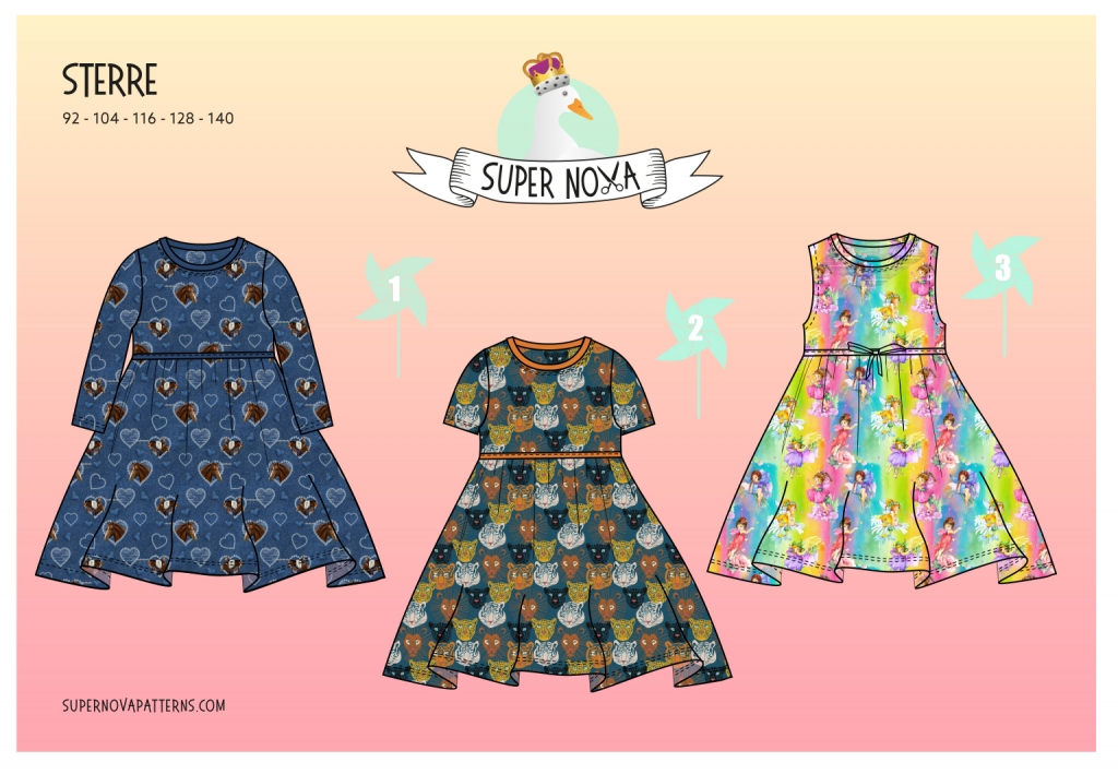 Papierschnittmuster KINDER – Kleid “Sterre” – Größen 92 bis 140 (Super ...